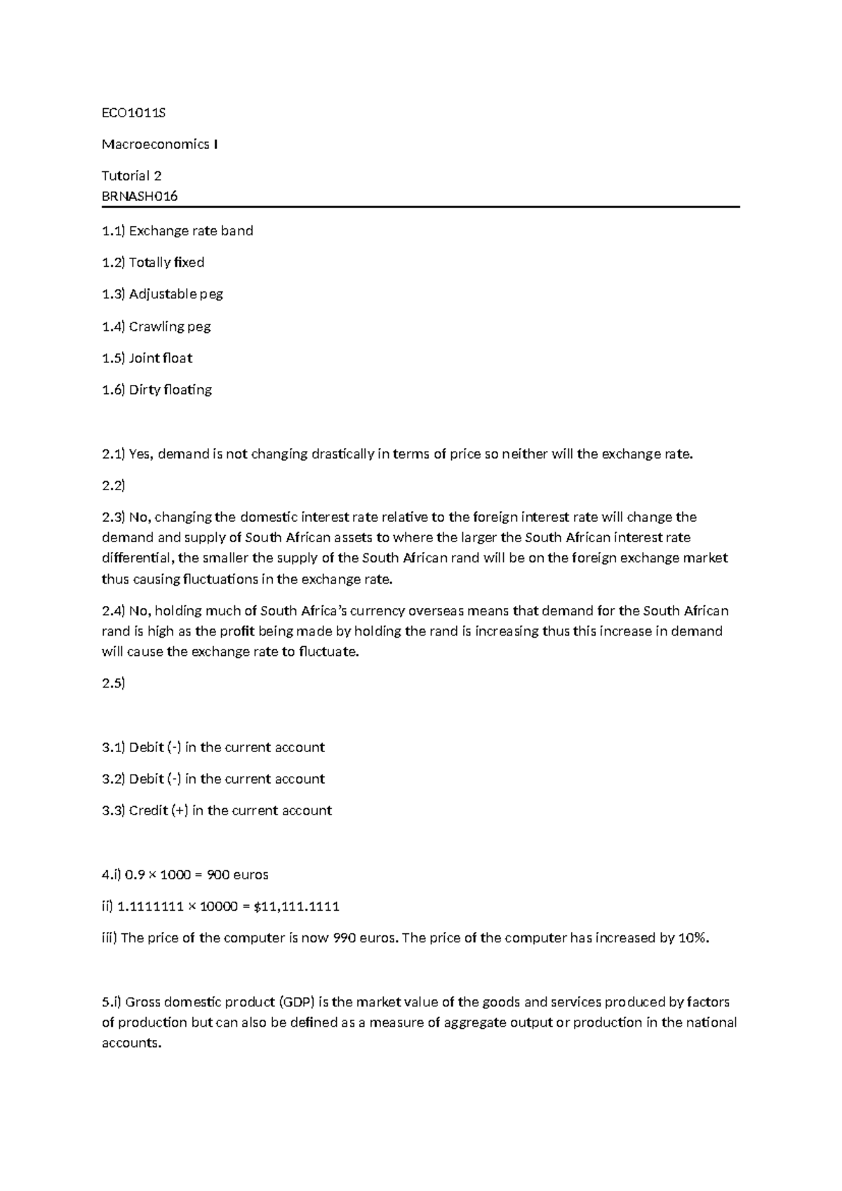 ECO1011S Macroeconomics I Tutorial 2 Summary & Key Concepts - Studocu