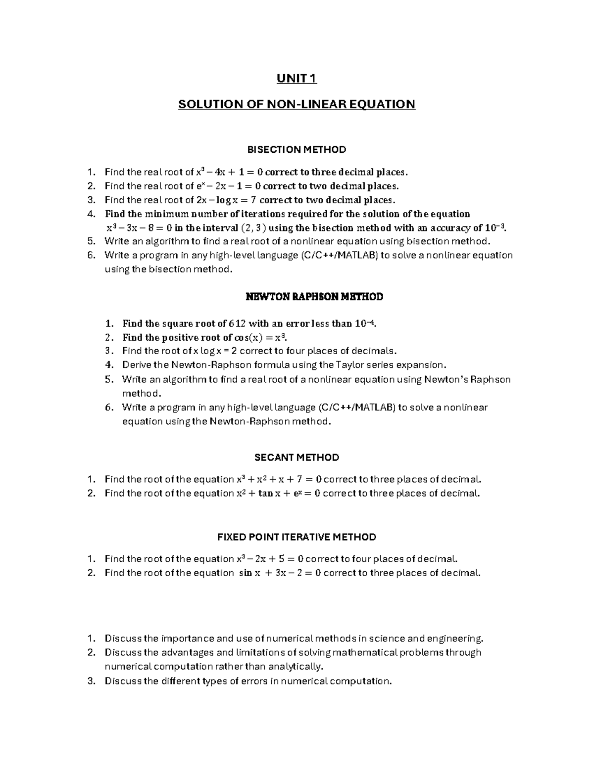 NM-IV Numerical Methods: Bisection, Newton-Raphson, and More - Studocu
