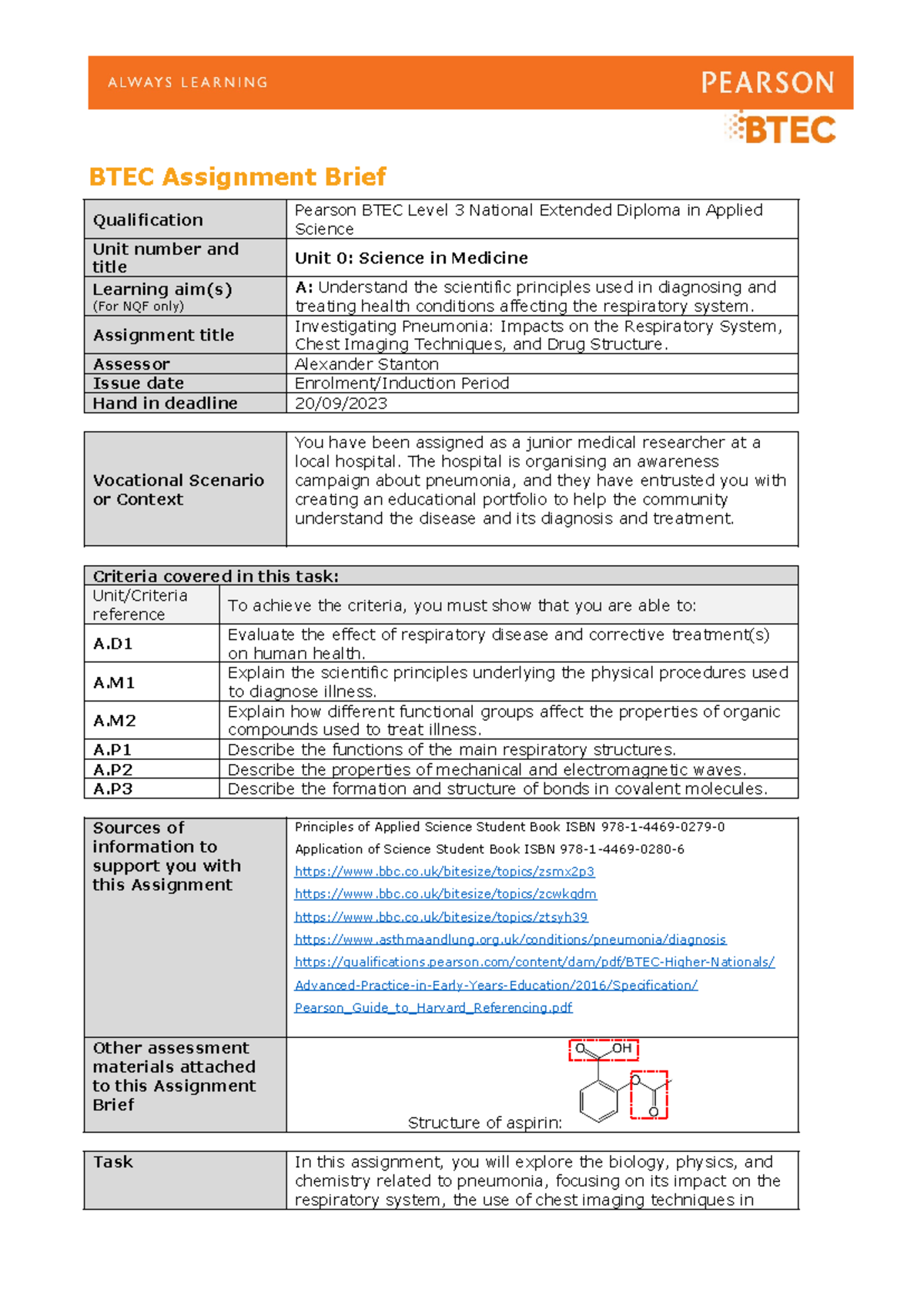 000B UNIT 0 (A) Assignment Brief 2023-24 - BTEC Assignment Brief ...