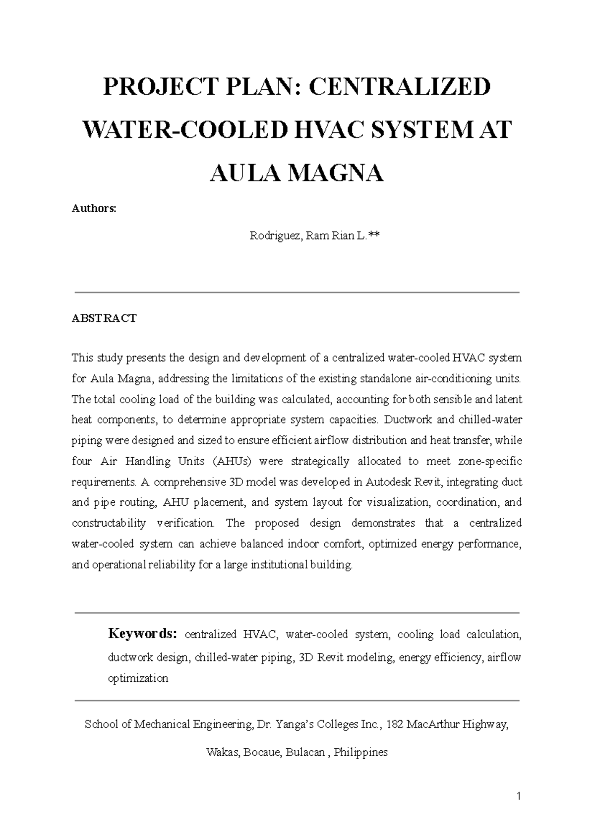 Project Plan: Centralized HVAC System Design for Aula Magna - Studocu