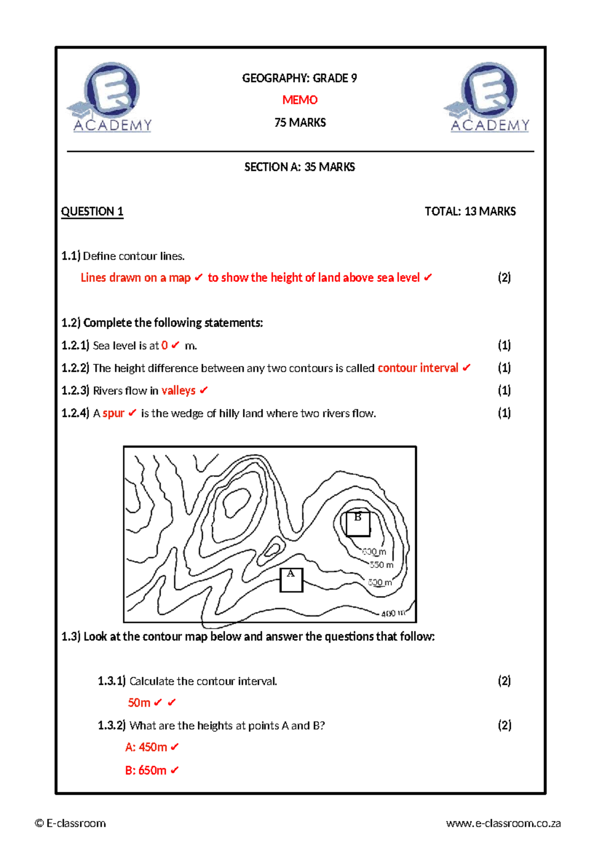 GEOGRAPHY GRADE 9: TERM 2 PRACTICE PAPER MEMO (75 MARKS) - Studocu