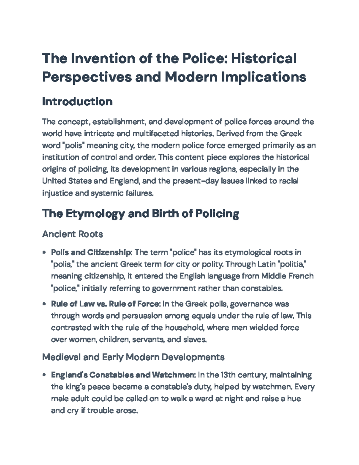The Invention of the Police: Historical Context and Modern Implications ...