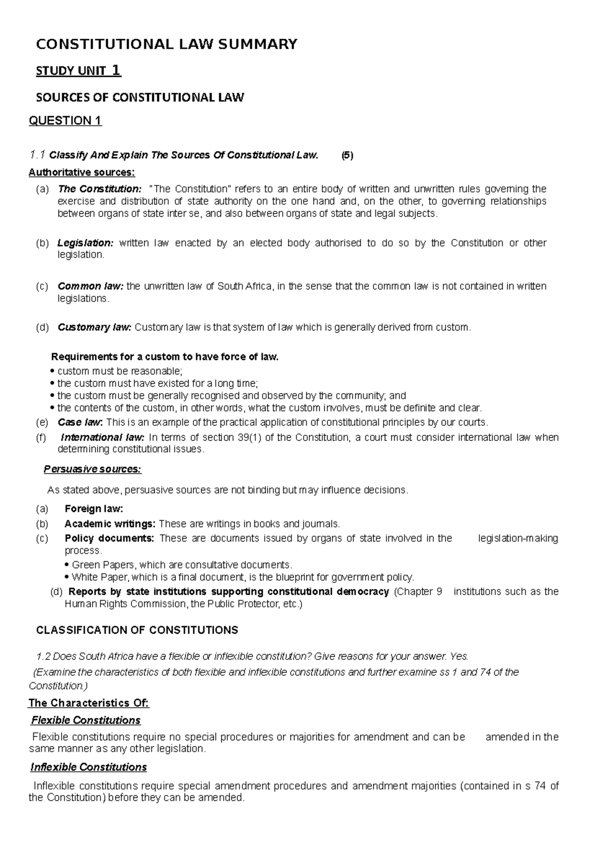 Constitutional LAW Summary - CONSTITUTIONAL LAW SUMMARY STUDY UNIT 1 ...