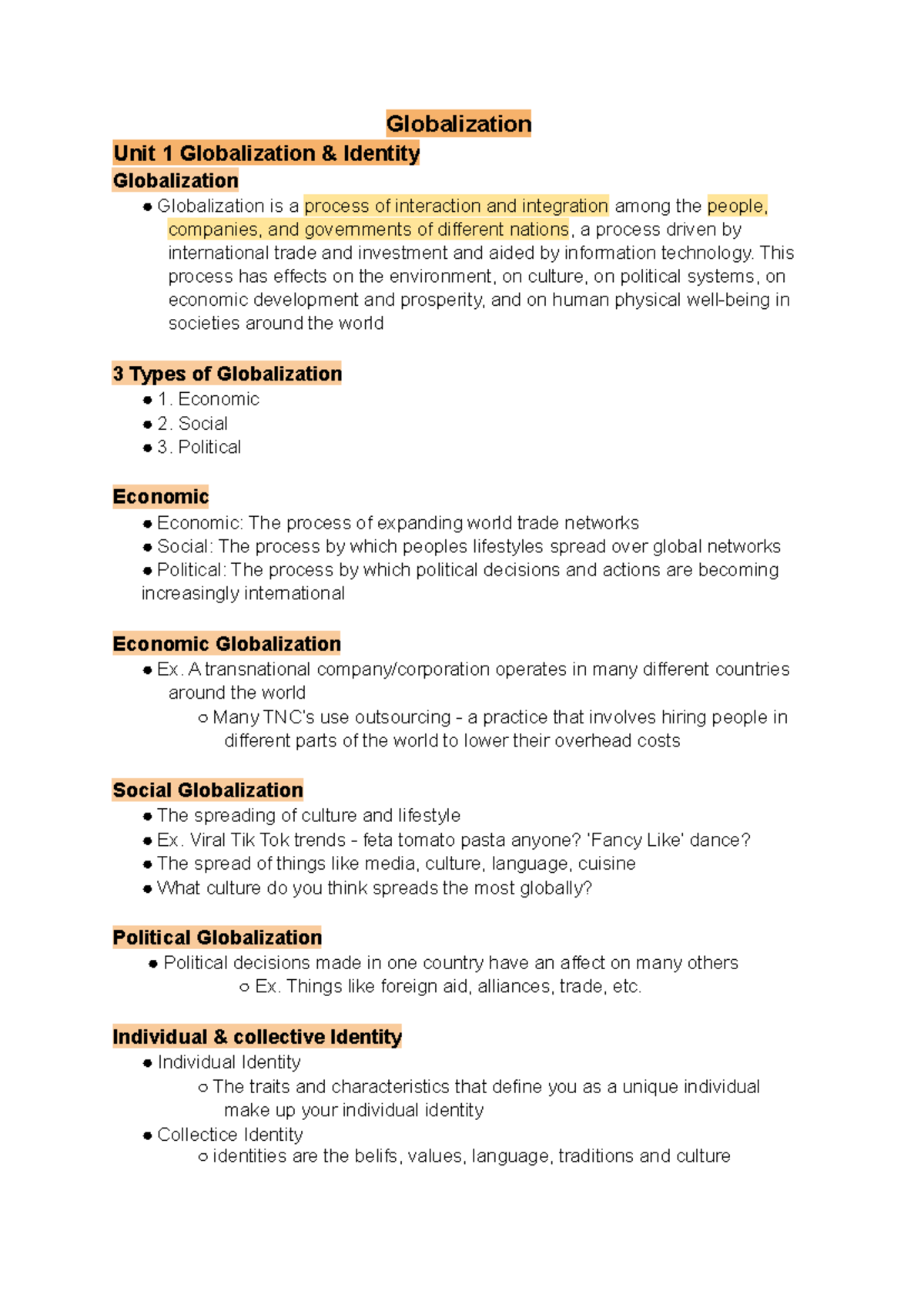 Social 10-2 Notes-Unit 1 - Globalization Unit 1 Globalization ...