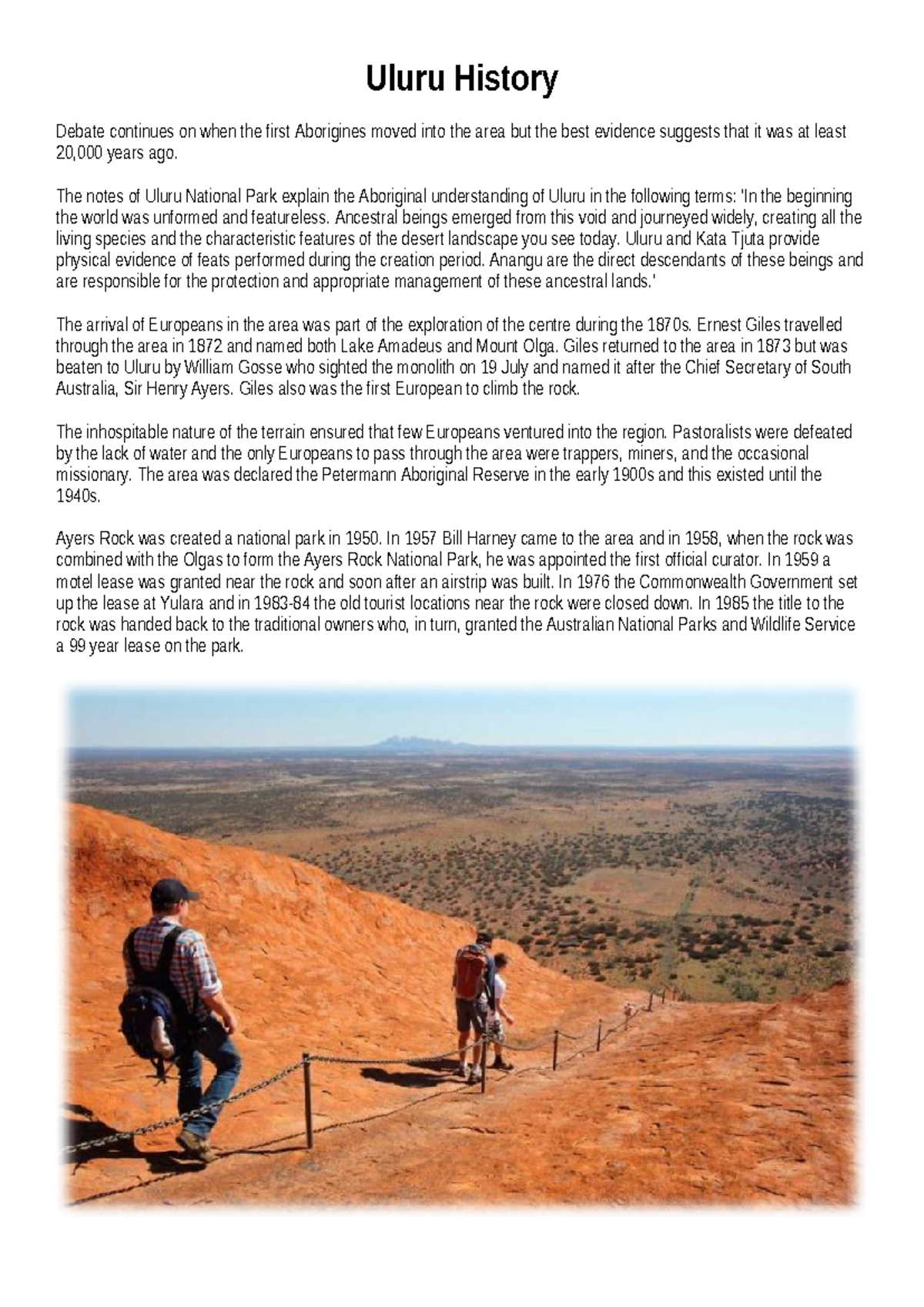 Uluru History: Aboriginal Heritage and European Exploration (HIST101 ...