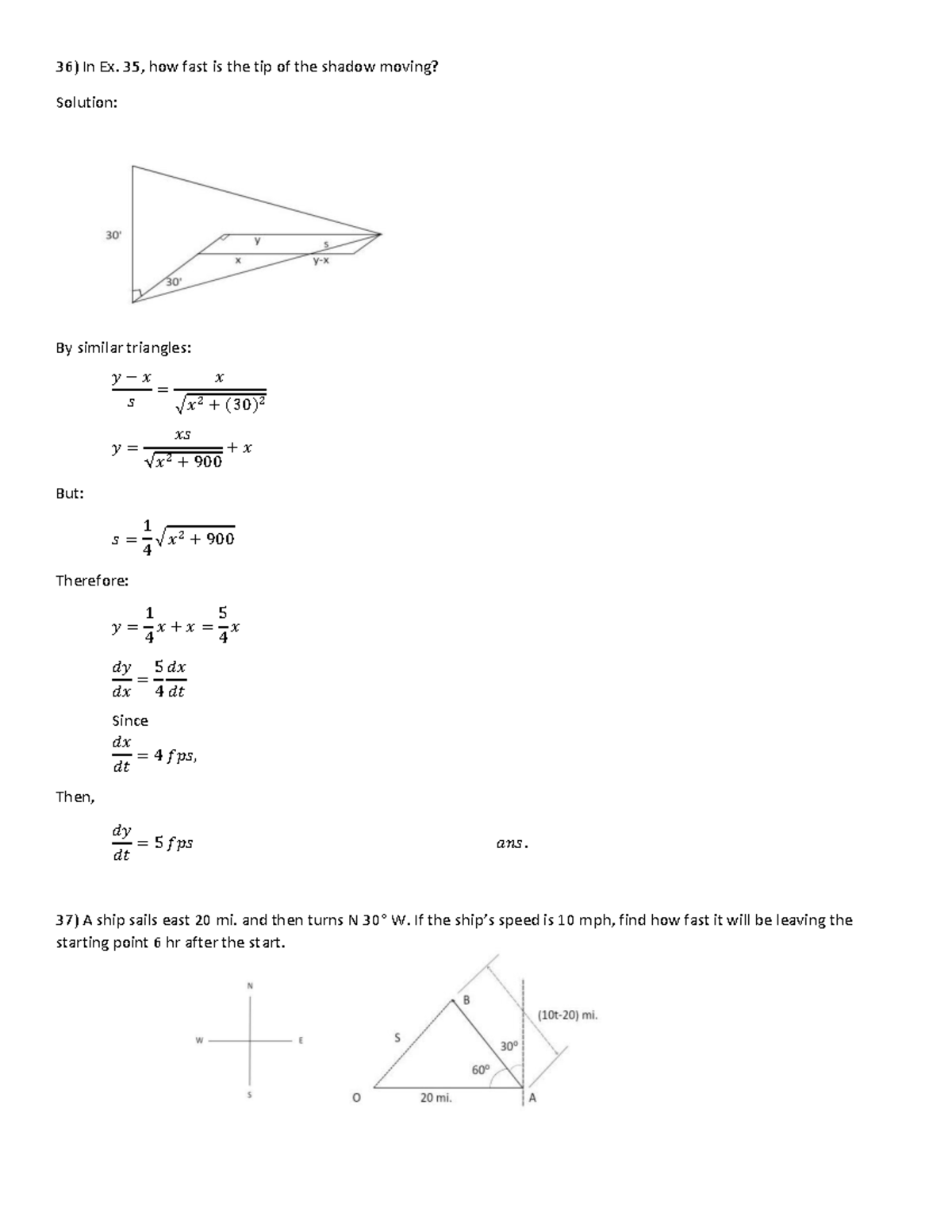 Calculus II Notes - In Ex. 35, how fast is the tip of the shadow moving ...