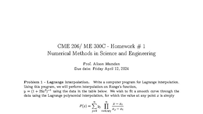CME ME 300C Homework 1: Lagrange Interpolation & Extrapolation - Studocu