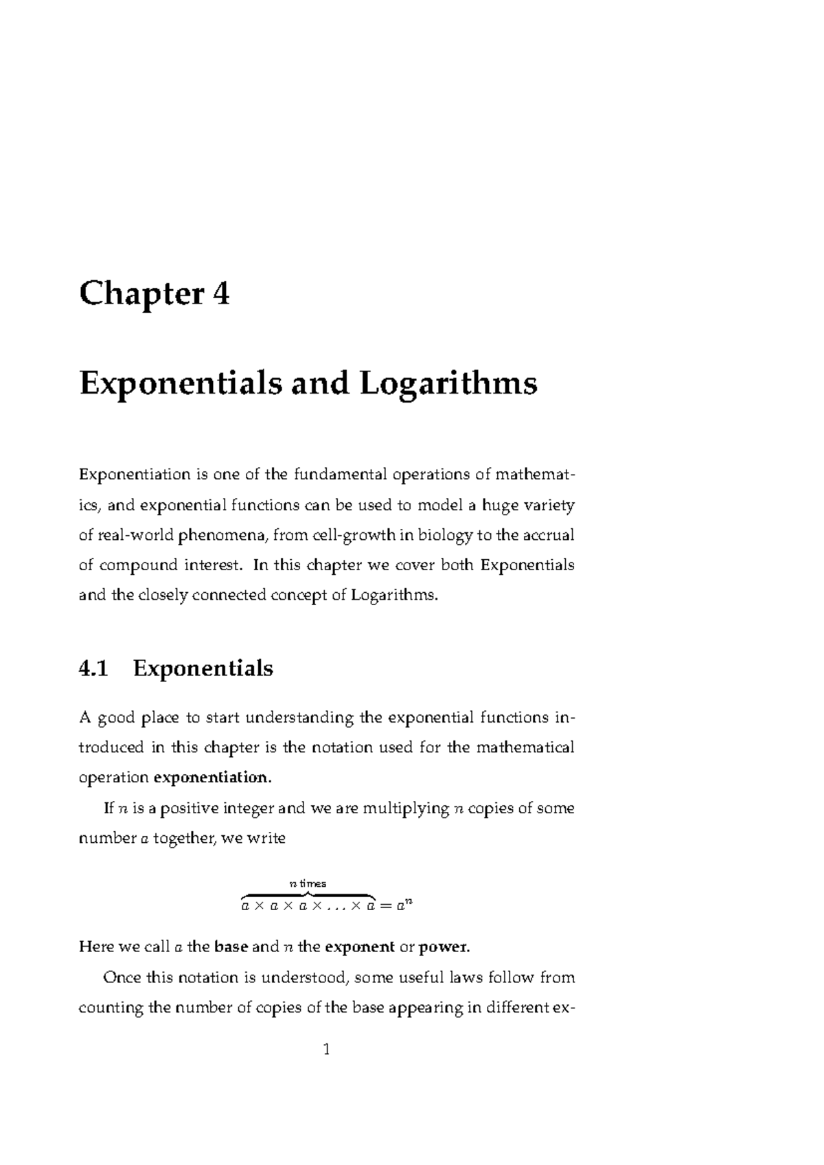 M1 Chapter 4: Exponentials and Logarithms Overview - Studocu