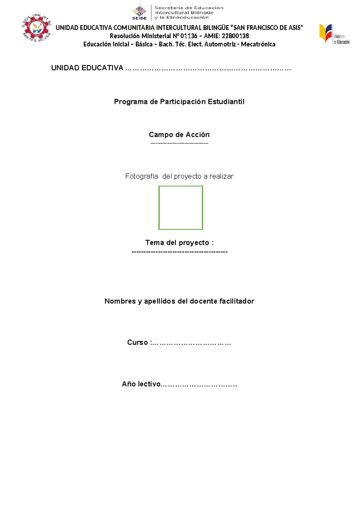 Formato Proyecto de Campo de Acción 2025-2026 - 22B00138 - Studocu