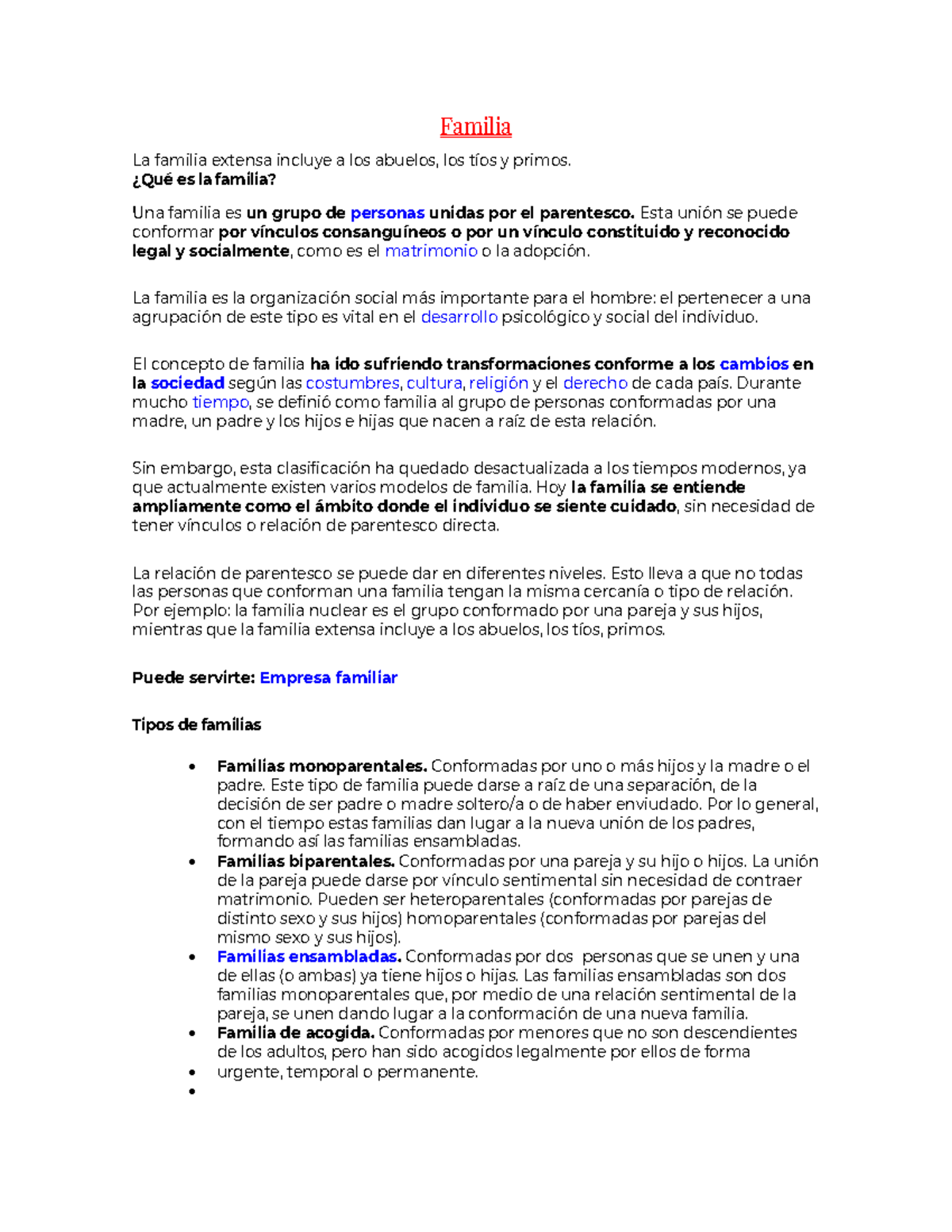 Familia - Práctica - Familia La familia extensa incluye a los abuelos ...