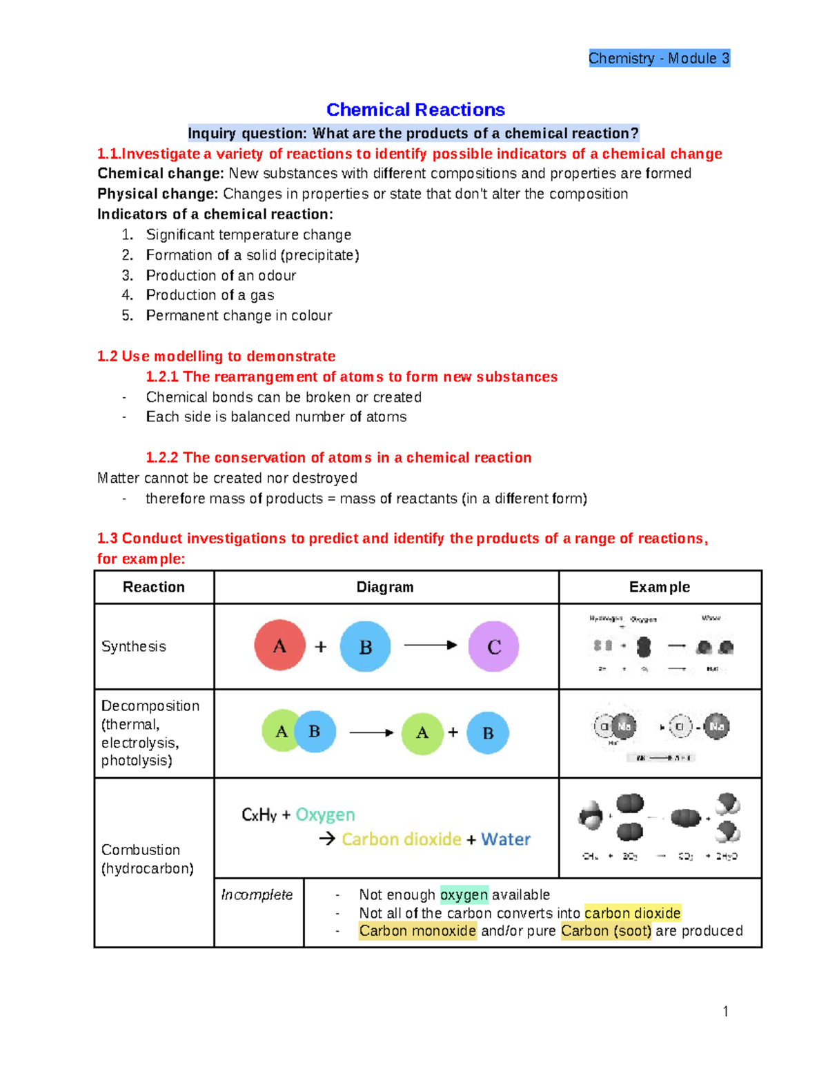 Module 3 - Reactive Chemistry: Understanding Chemical Reactions and ...