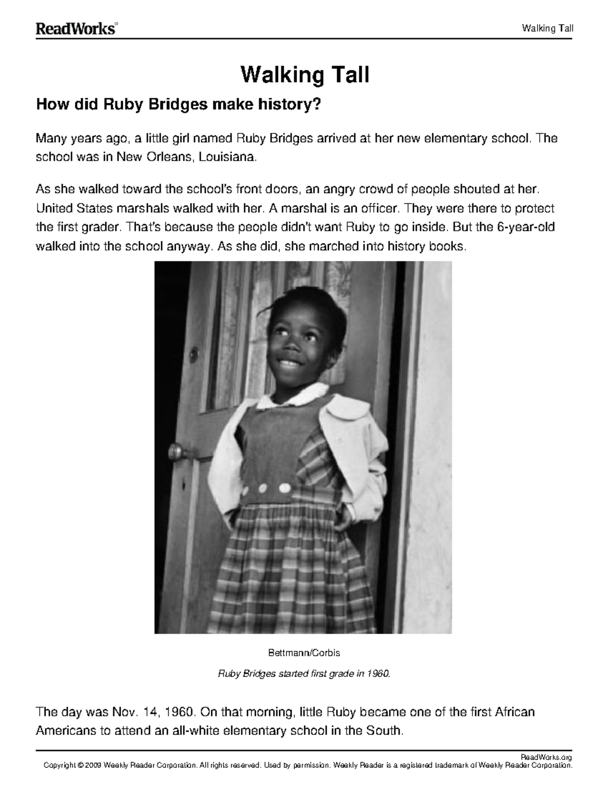 Walking Tall: The Story of Ruby Bridges' Historic First Day - Studocu
