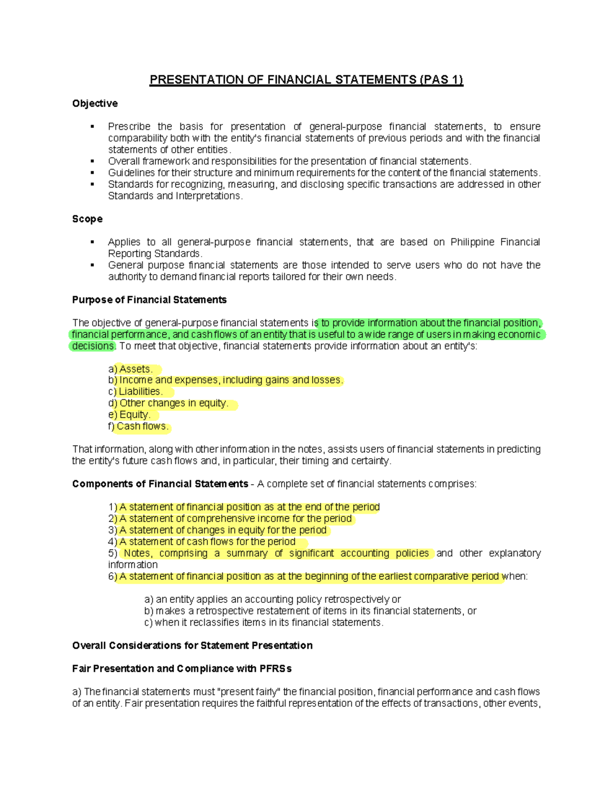 Presentation of Financial Statements (PAS 1) Overview and Guidelines ...