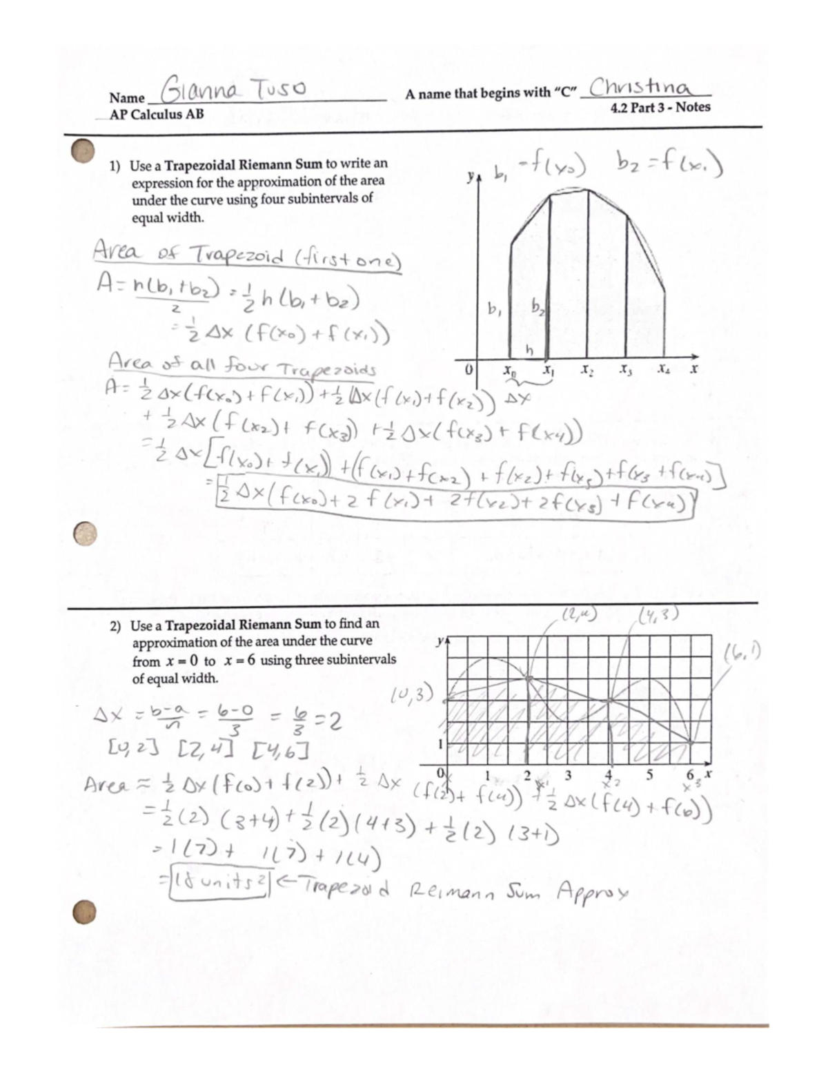 4.2 Part Notes - Trapezoidal Riemann Sums in AP Calculus AB - Studocu