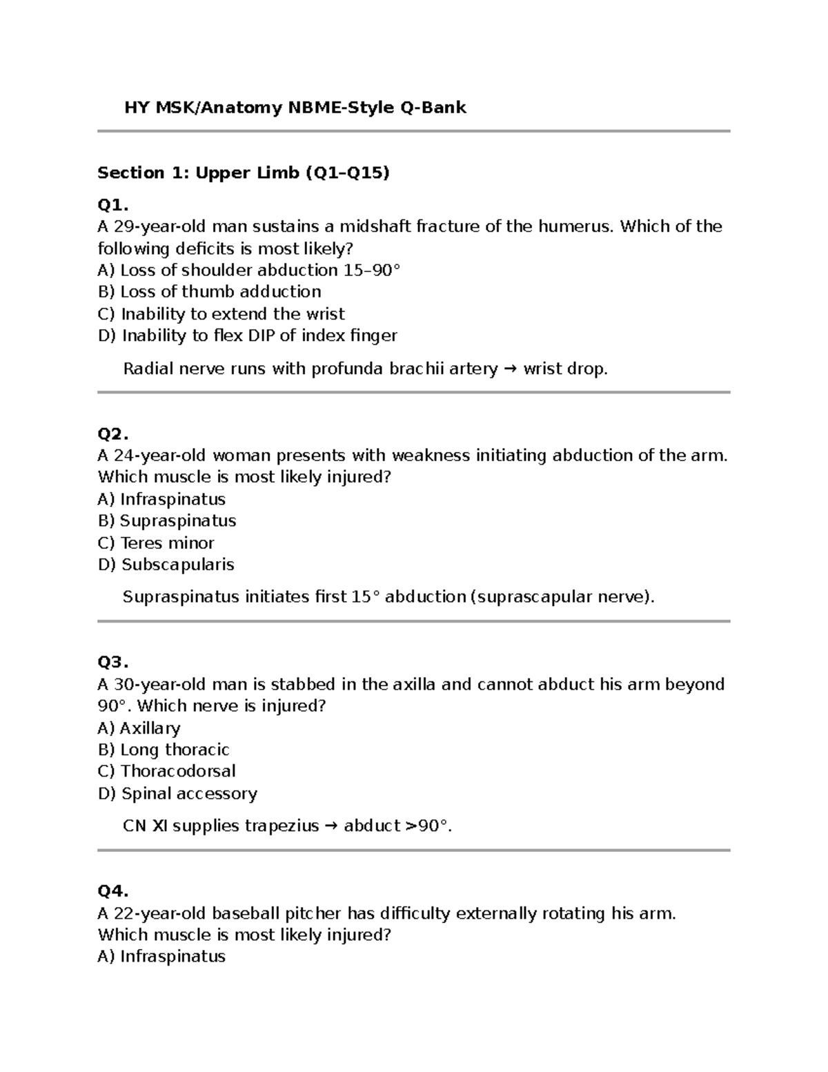 HY MSK - Upper Limb & Lower Limb Questions - Studocu