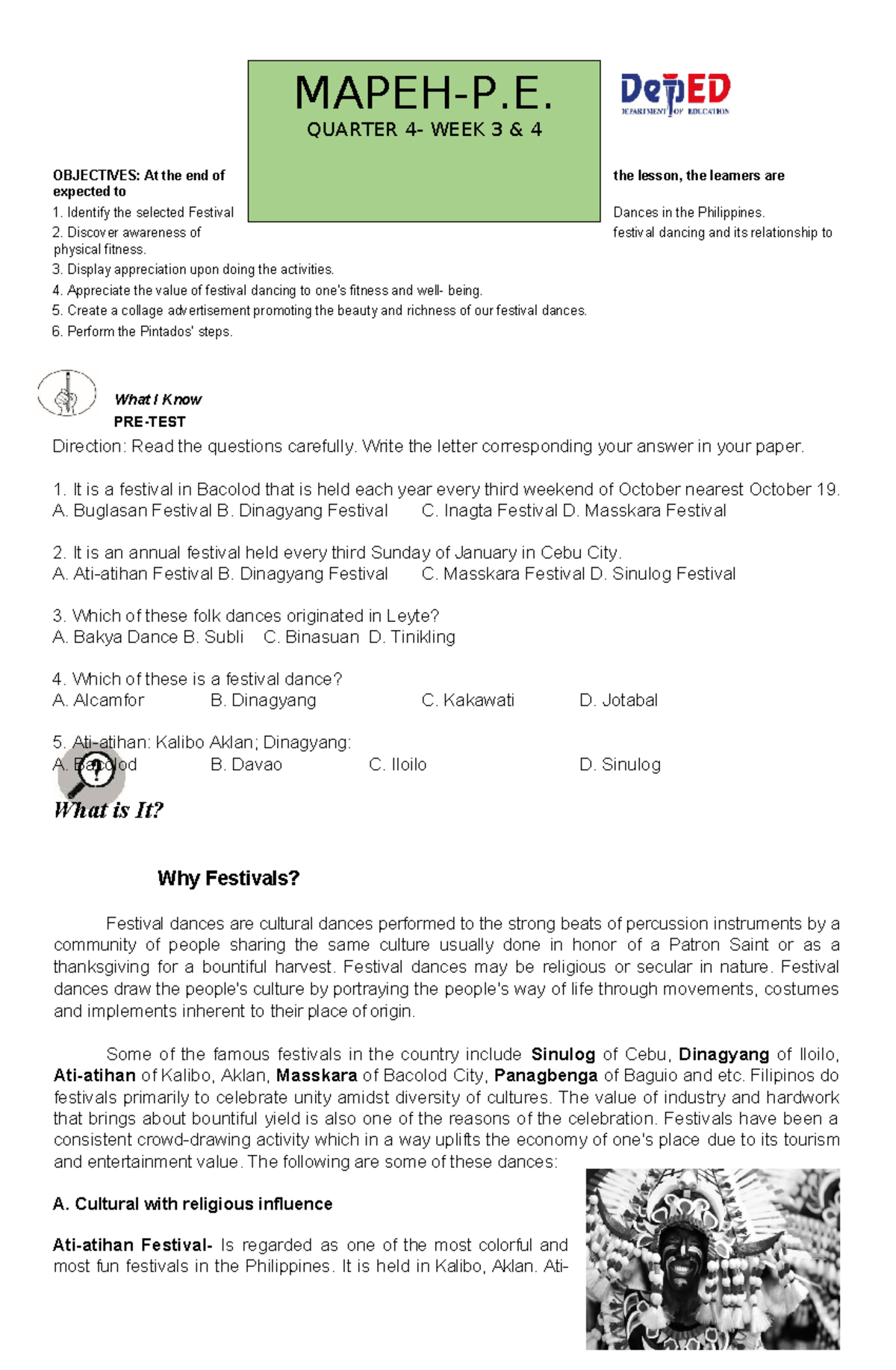 MAPEH 7 PE Q4: Exploring Philippine Festival Dances and Their ...