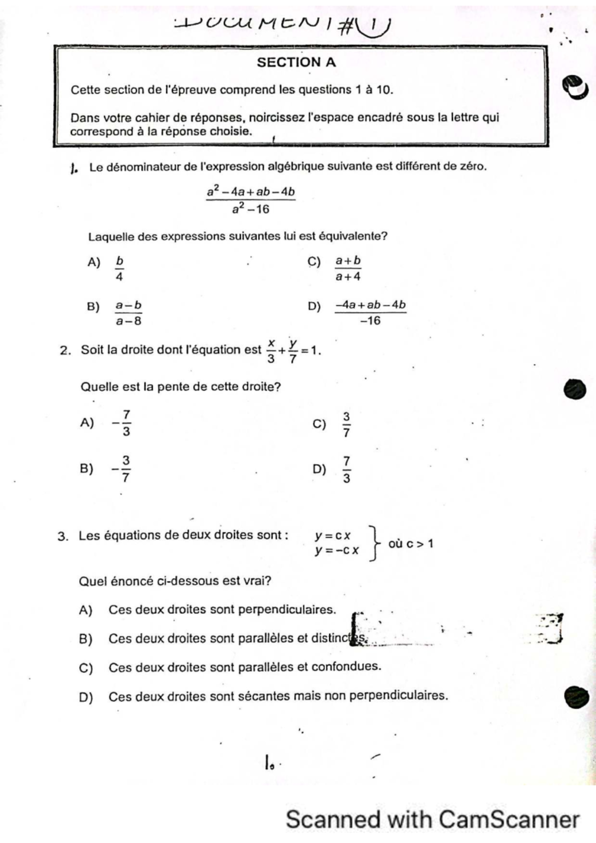 Examen 2015 - ASca: Questions de Mathématiques et Graphiques - Studocu