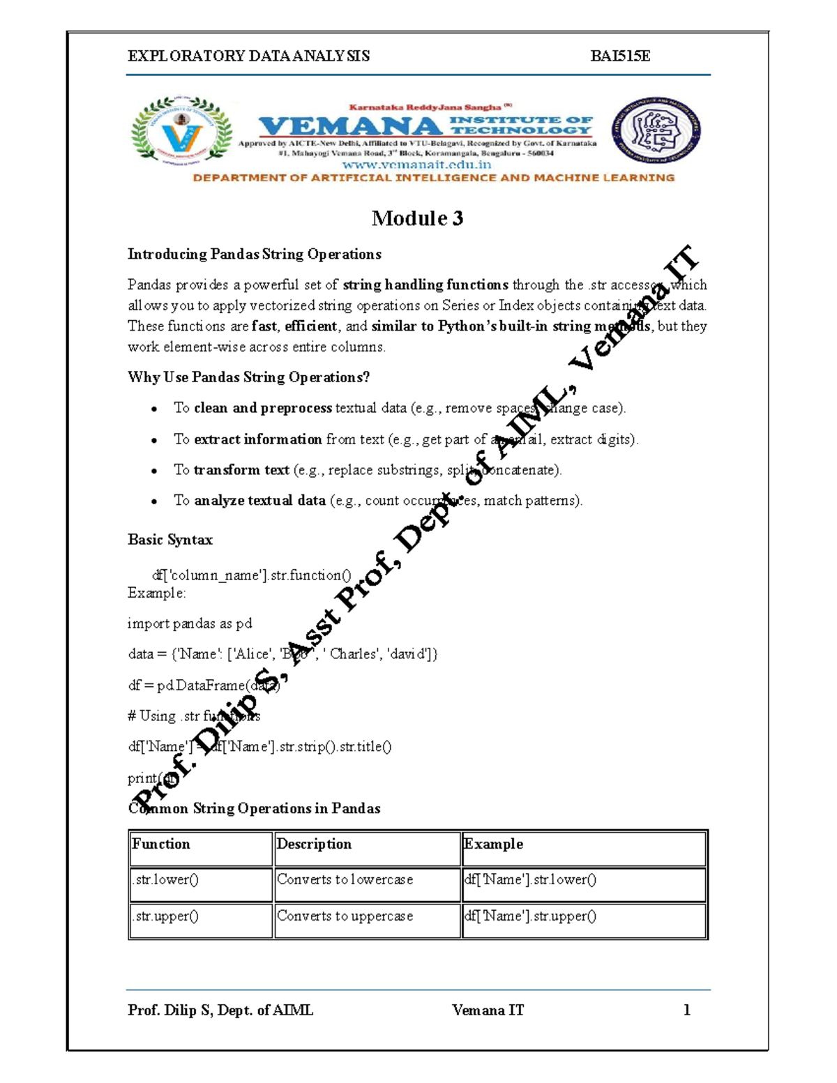 Exploratory Data Analysis BAI515E: Module 3 - Pandas String Ops - Studocu