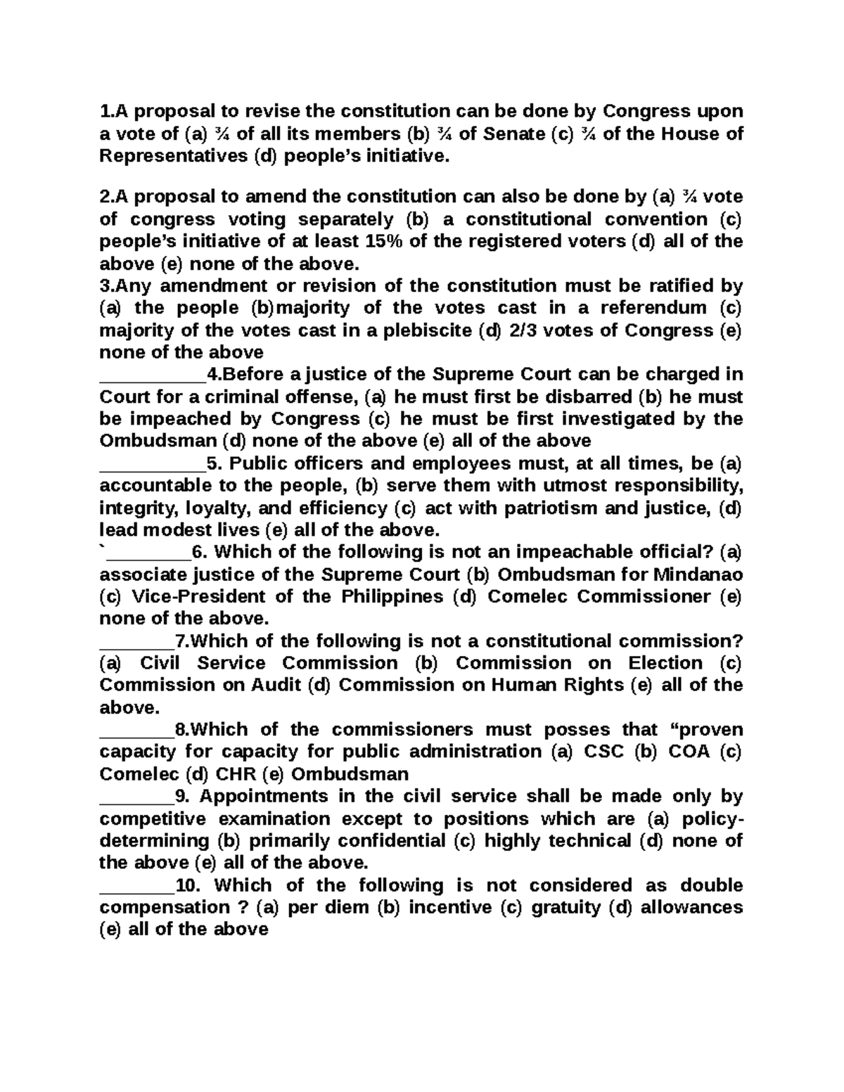 Political Law Mock Bar Exam MCQs Review and Practice Questions - Studocu
