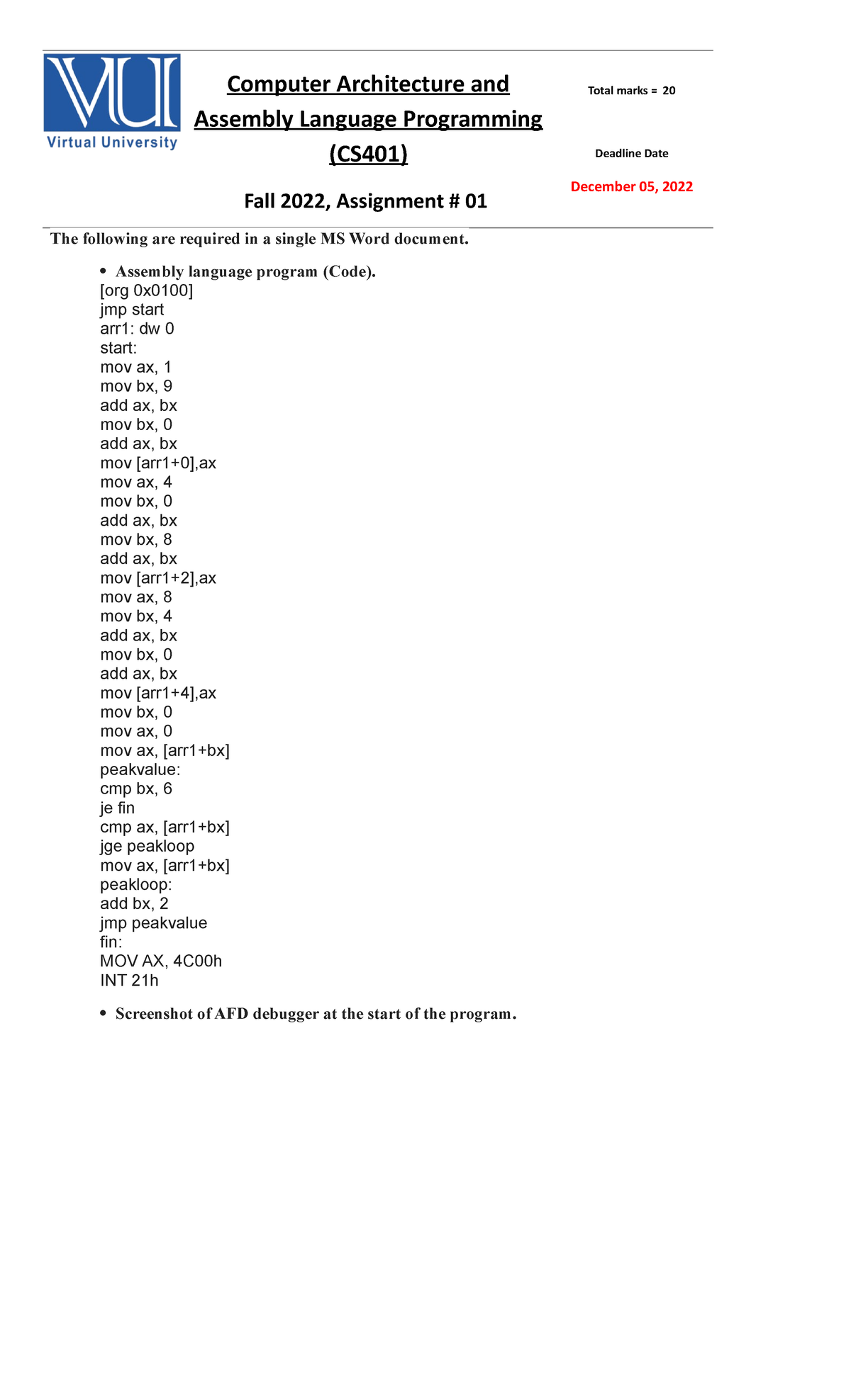 Fall 2022 CS401 1 - Computer Architecture and Assembly Language ...