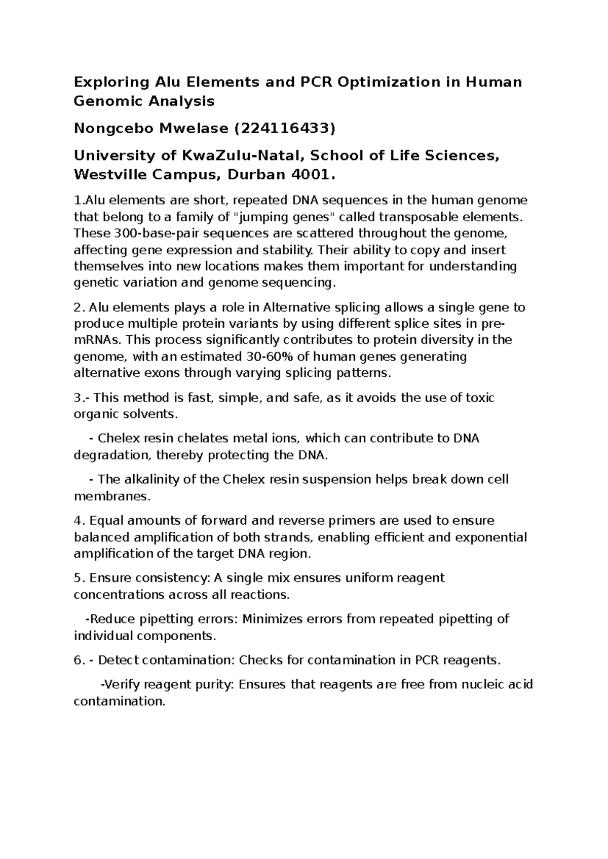 Exploring Alu Elements & PCR Optimization in Human Genomic Analysis PRAC 3 RDNA - Studocu