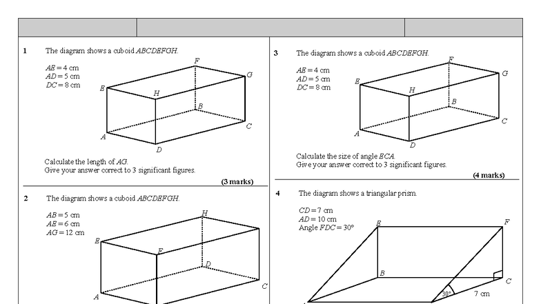 3D Pythagoras & Trigonometry Worksheet (WS) - Studocu