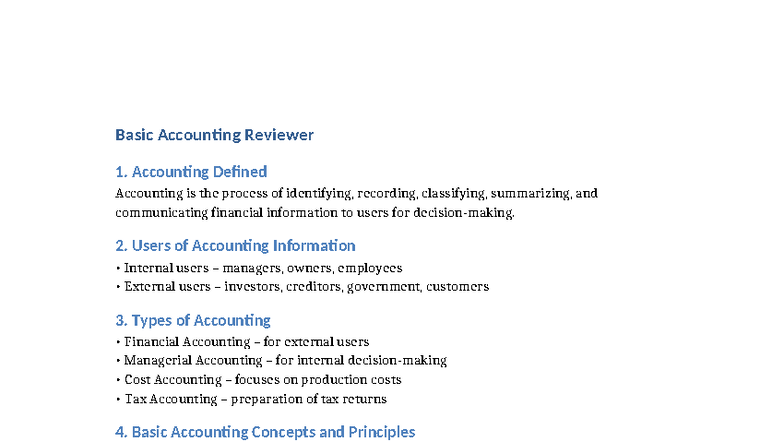 Basic Accounting Review: Key Concepts and Principles - Studocu