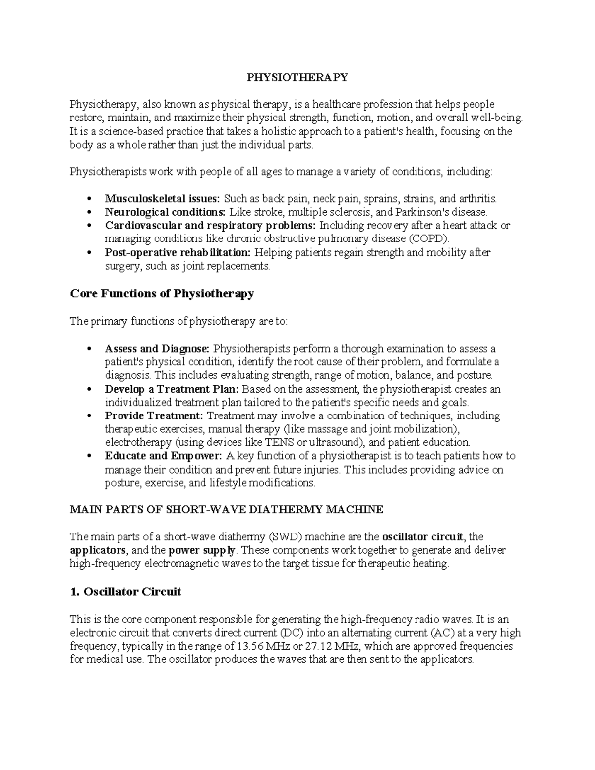 Physiotherapy Notes (PHYSIOTHERAPY) - Comprehensive Overview - Studocu