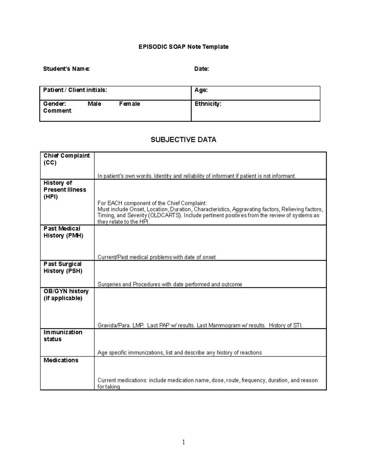 Episodic SOAP Note Template Rx-1: Comprehensive Patient Evaluation ...