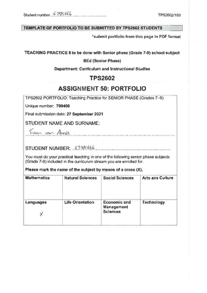 TPS2601 Portfolio - Teaching practice for Senior Phase (Grades 7–9 ...