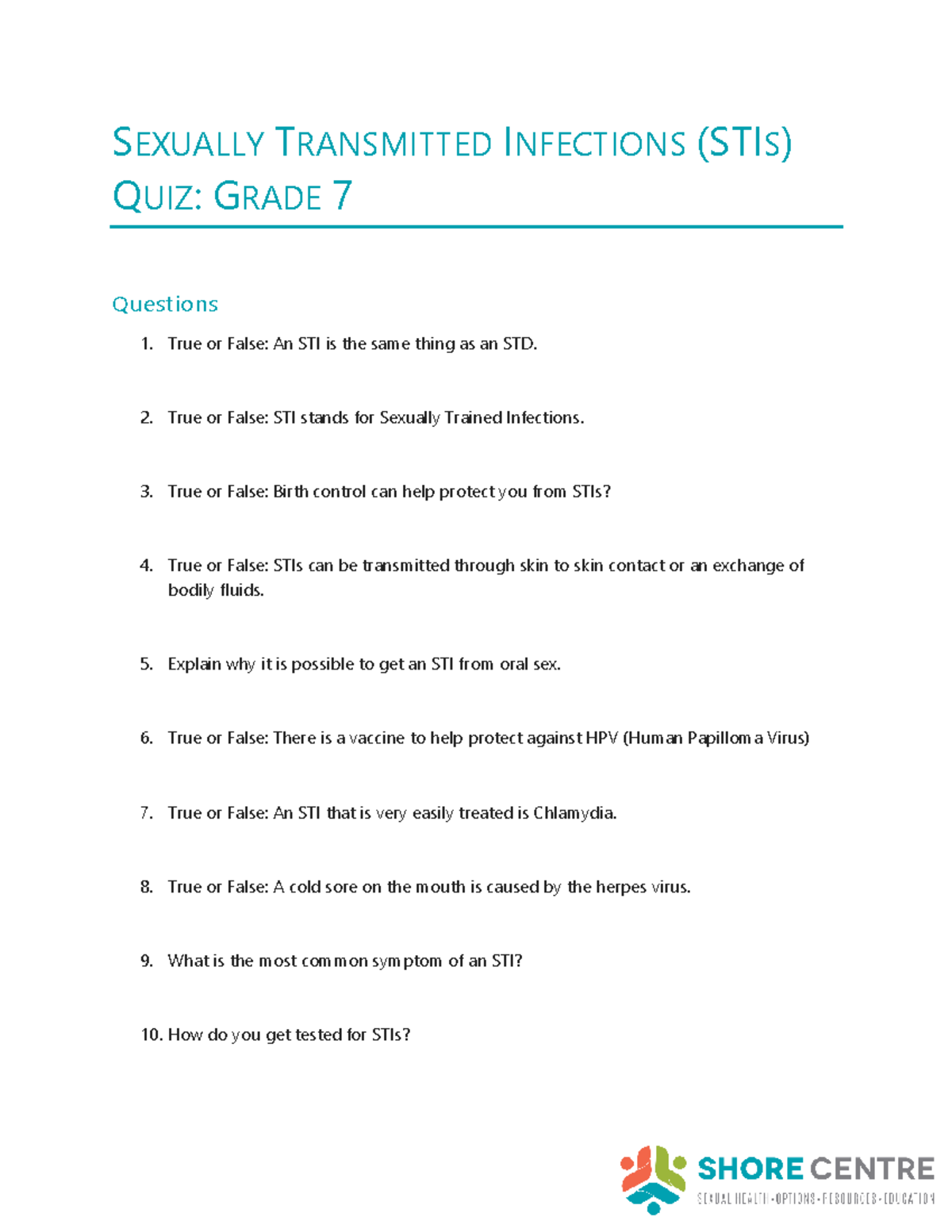 Grade 7 STI Quiz - Multiple Choice Questions and True/False Items - Studocu