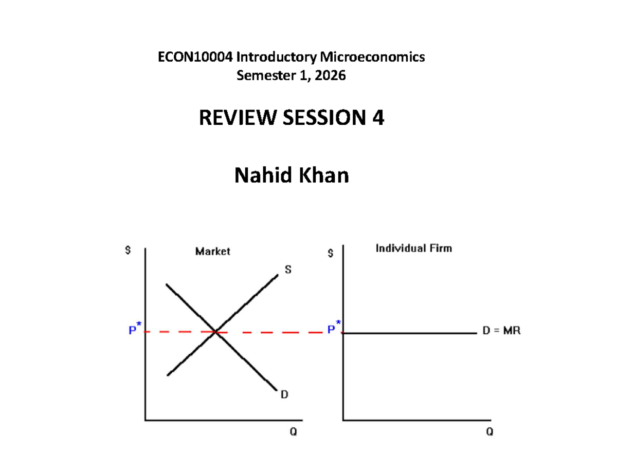 Introductory Microeconomics (ECON101) Semester 1, 2026 Review Session 4 ...