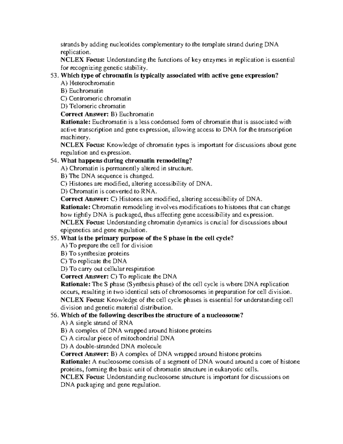 Genetics Test Bank: DNA Replication & Chromatin Dynamics (GEN 6766 ...