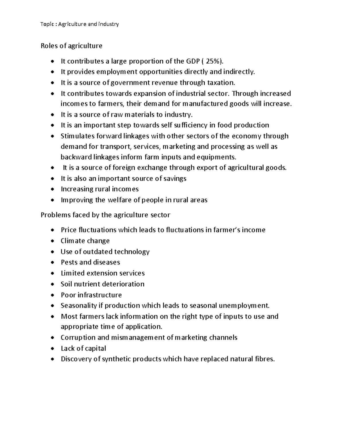 Agriculture and Industry: Roles, Challenges, and Policy Solutions - Studocu