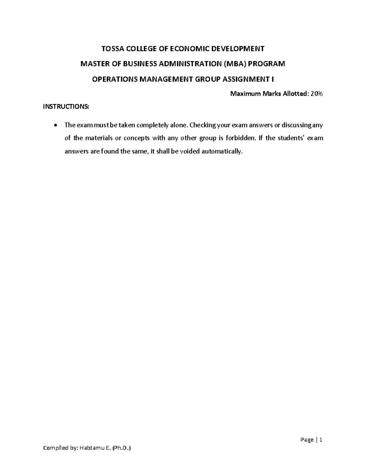 Operation management group assignment: literature review and analysis - Studocu