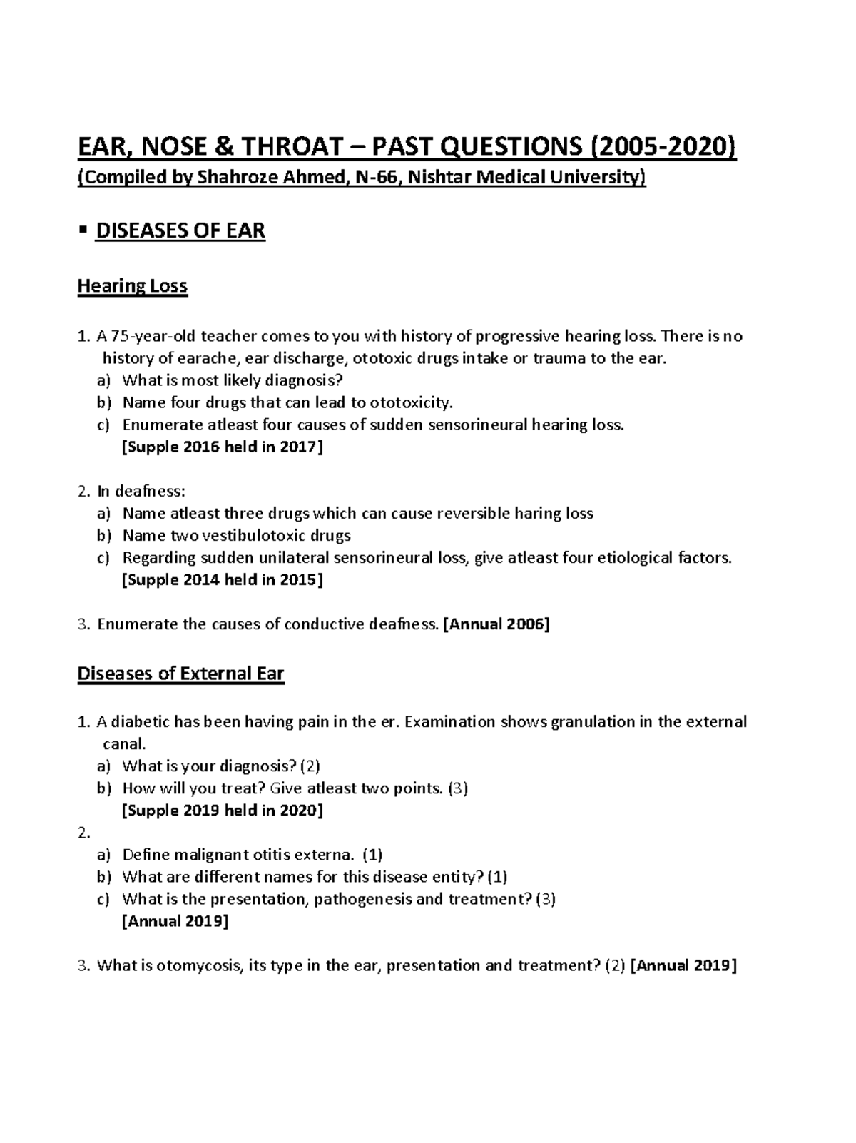 ENT - Topical Past Exam Questions & Answers (2005-2020) - Studocu