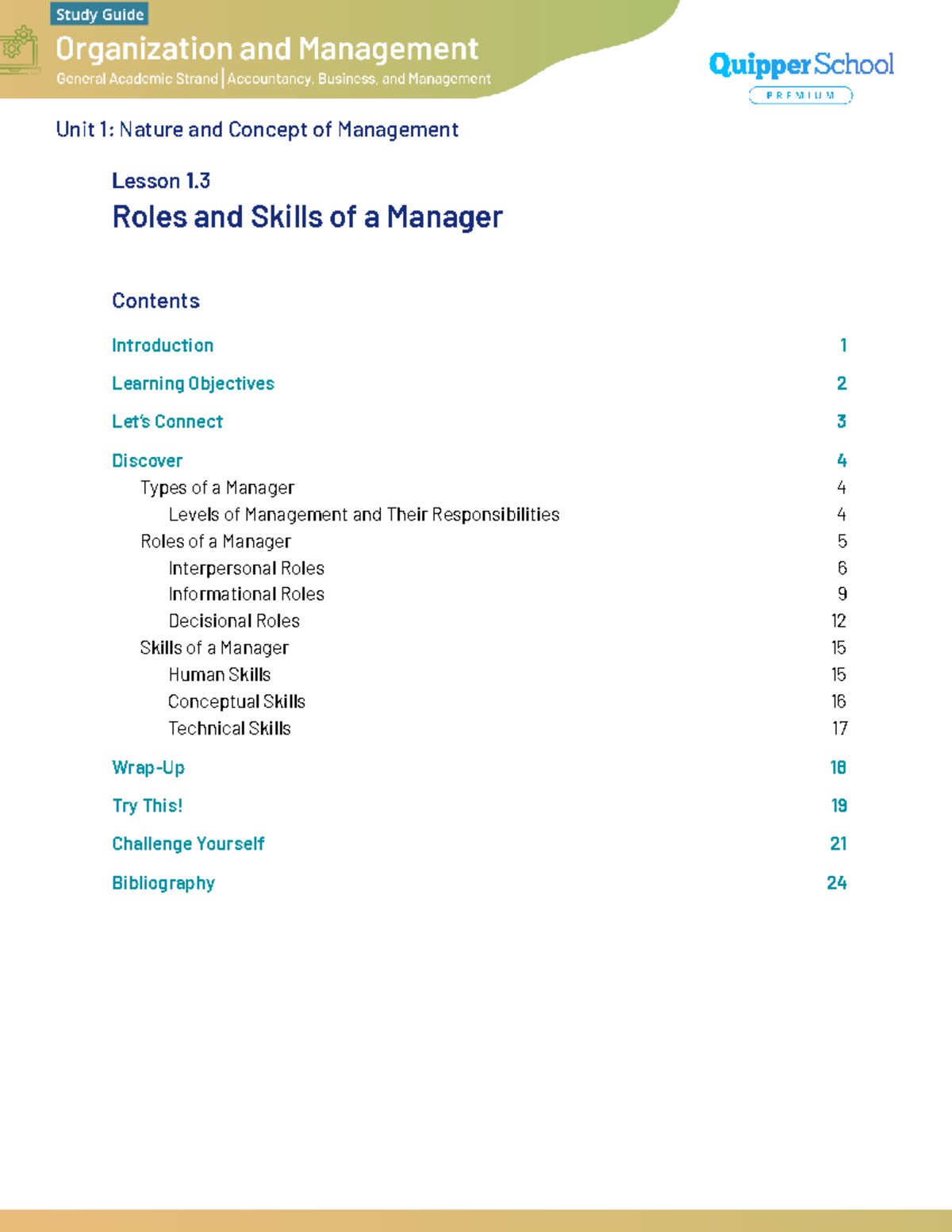OAM 11 Q1 0103 SG: Roles and Skills of a Manager - Lesson 1.3 Overview ...
