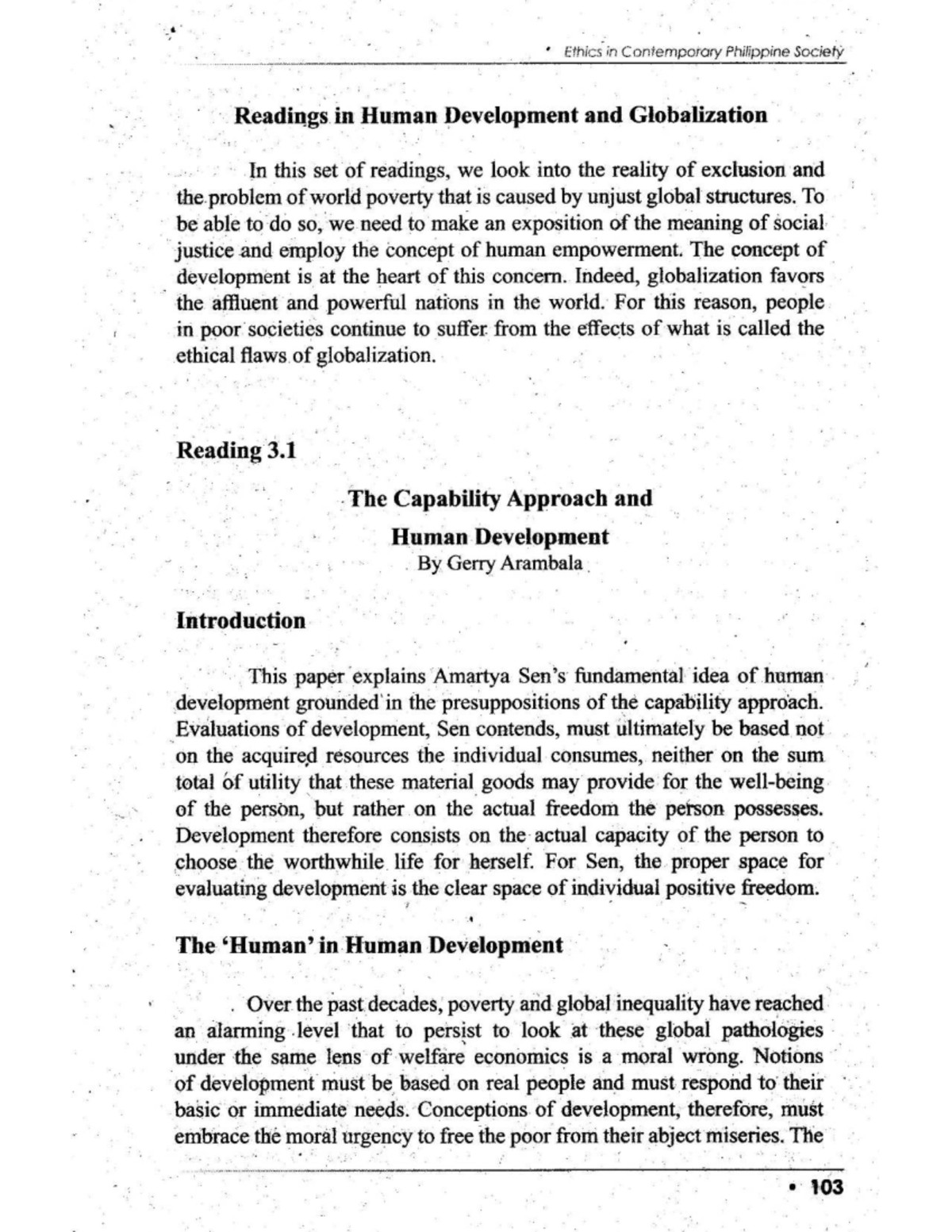 Ethics in Contemporary Philippine Society: Capability Approach & Human ...