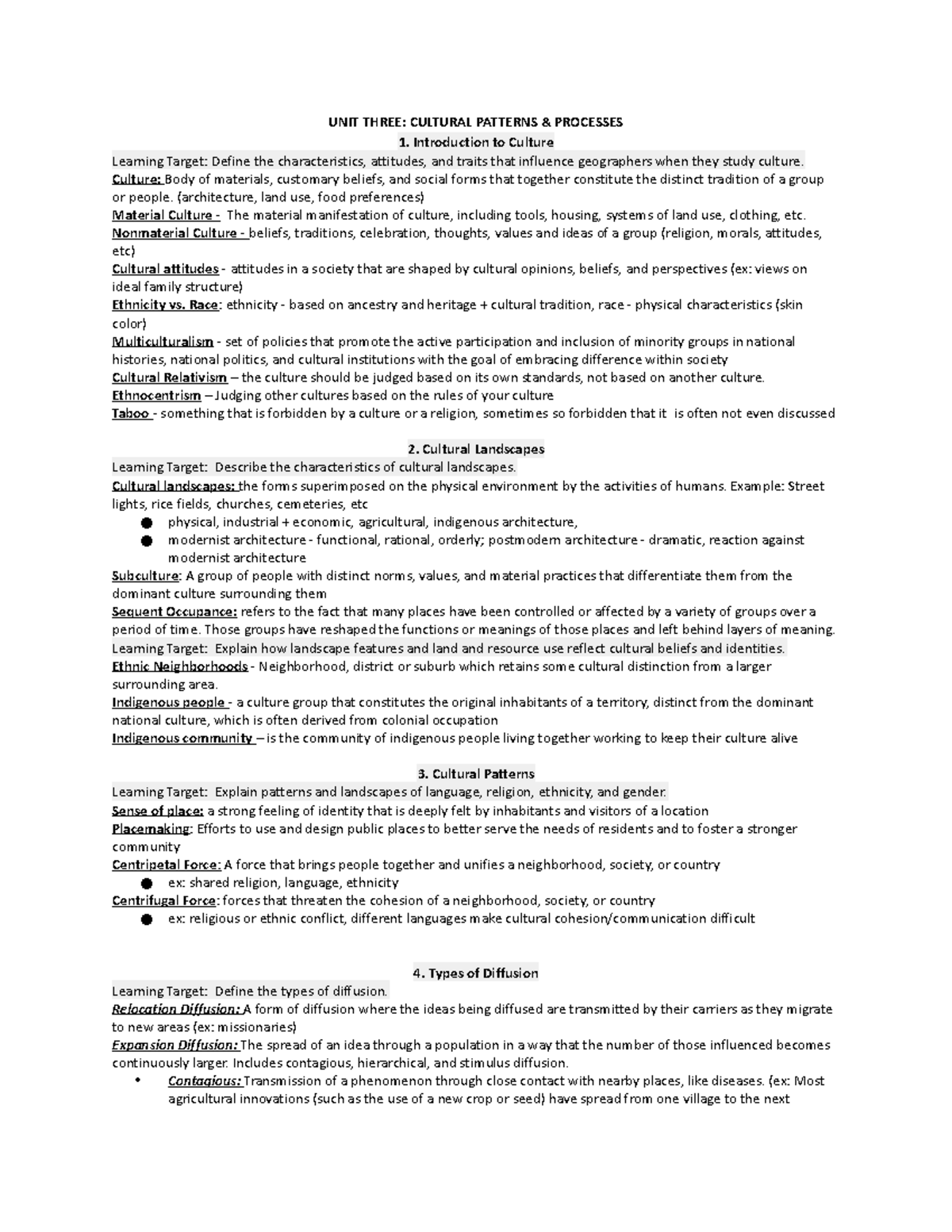 AP HUG Unit 3 Study Guide: Cultural Patterns & Processes Notes - Studocu