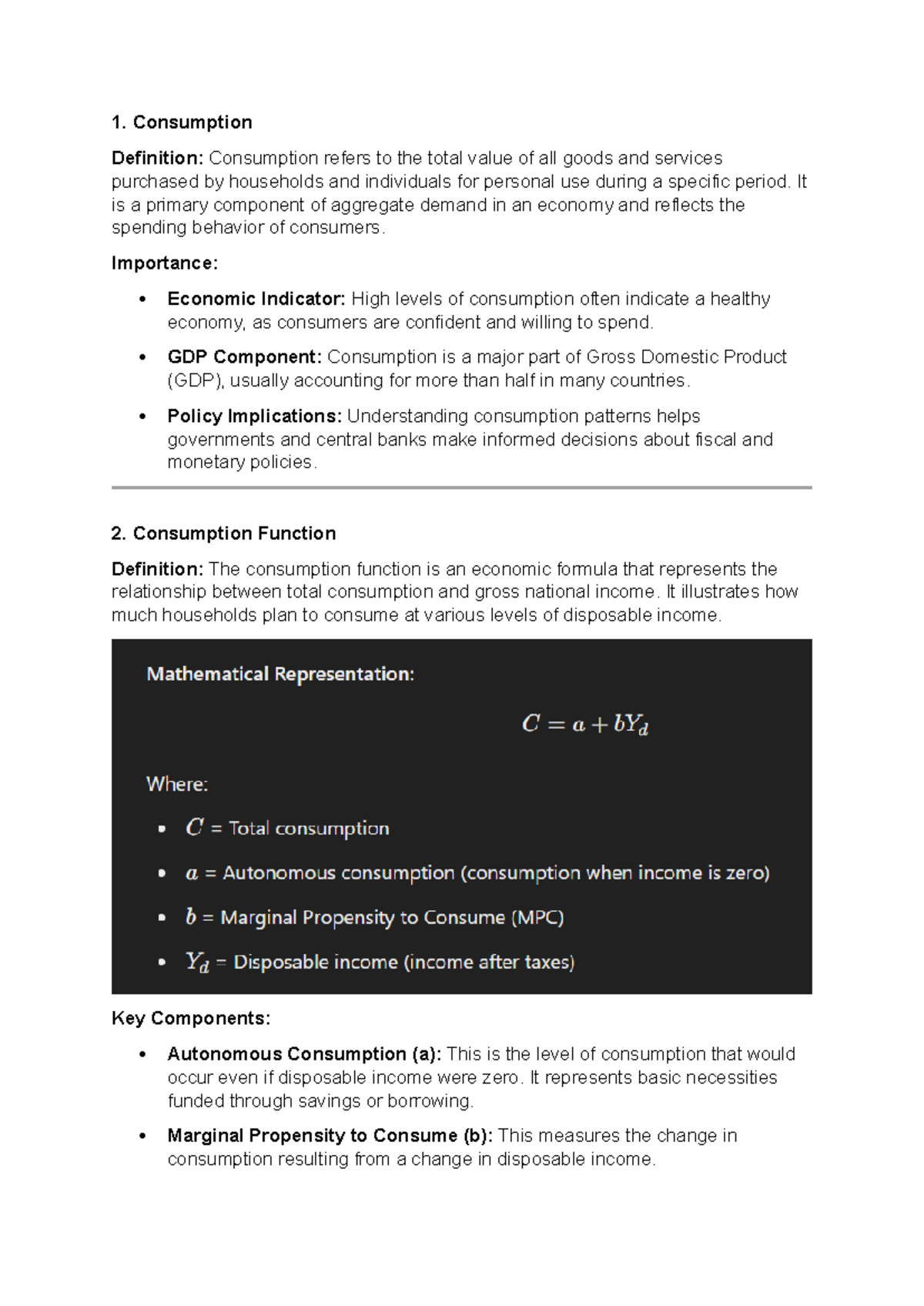 ECN-additional-info - Lec notes - 1. Consumption Definition ...