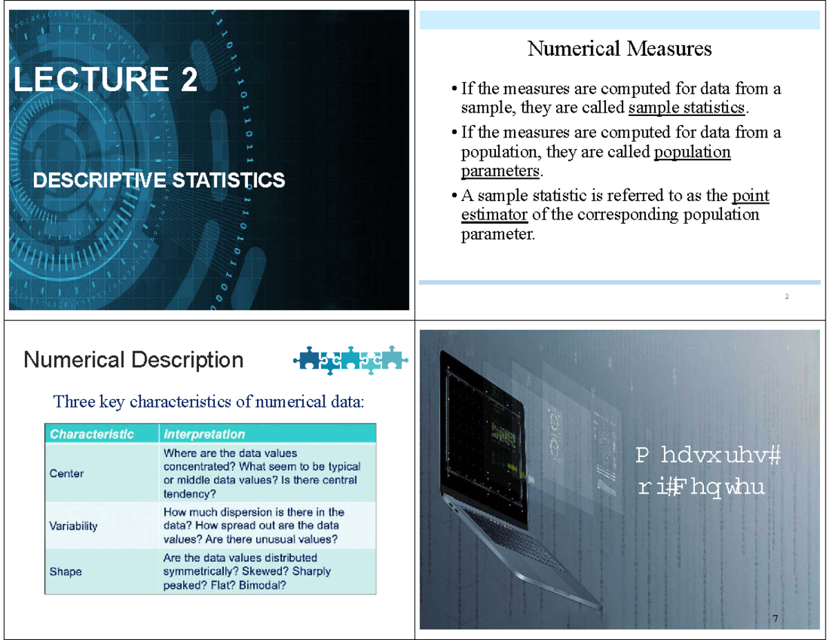 Lecture 2: Descriptive Statistics and Numerical Measures - Studocu