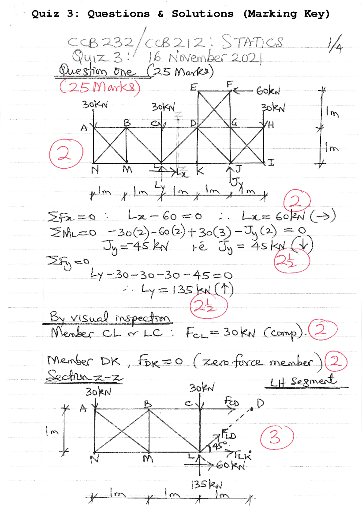 Quiz 3: Solutions to Statics & Engineering Mechanics Problems (CCB 212/ ...