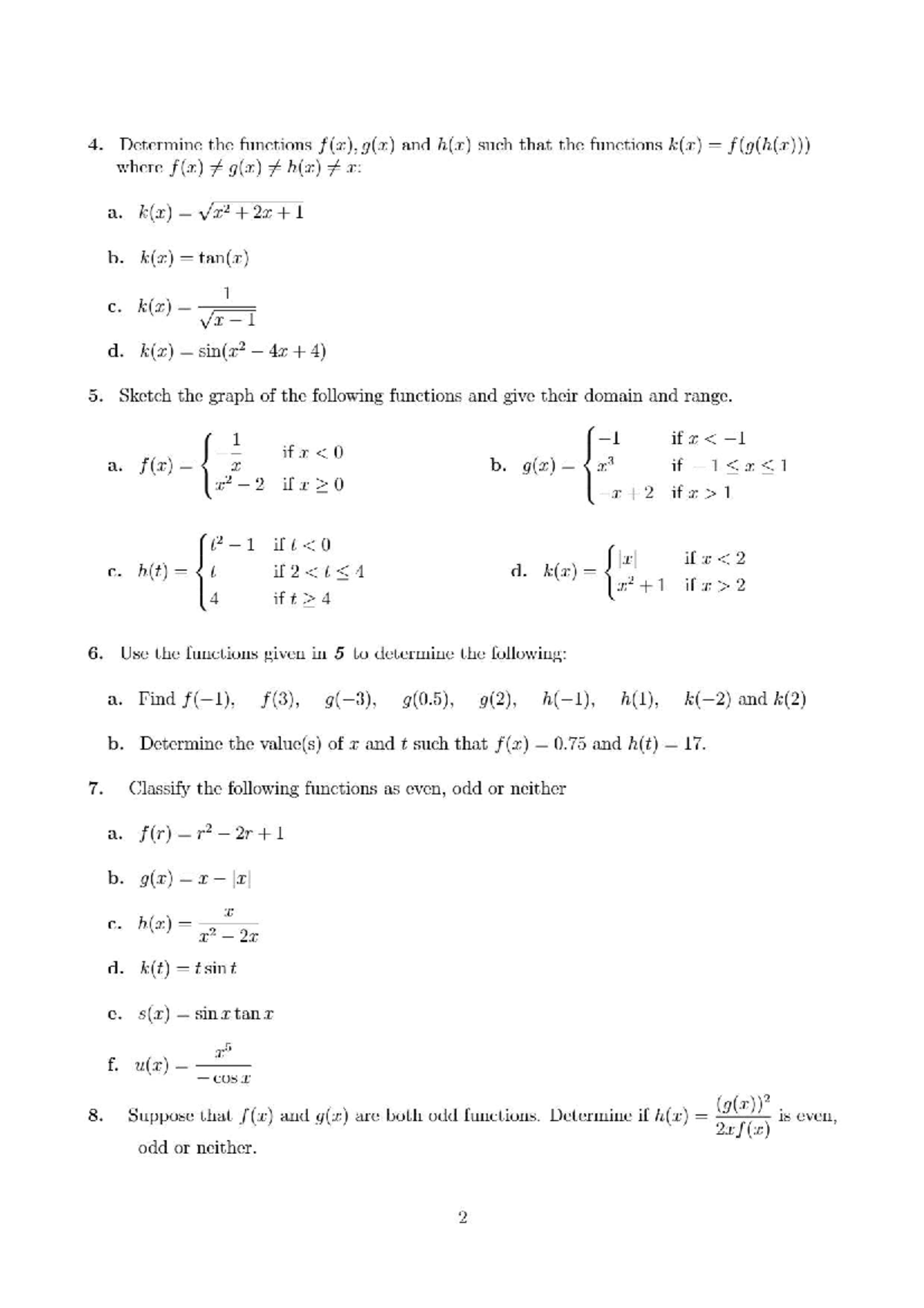 Functions and Graphs Tutorial: k(x), ƒ(x), g(x), h(x) Analysis - Studocu