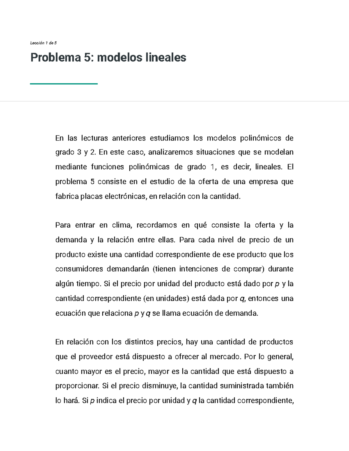 Modelos Lineales: Análisis de Oferta y Demanda en PCB - Lección 1 de 5 ...