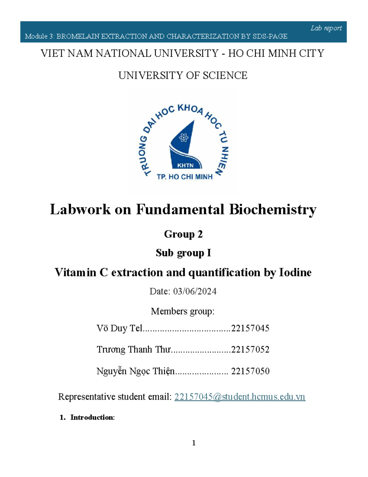 Module 3: Lab Report on Vitamin C Extraction & Characterization - Studocu