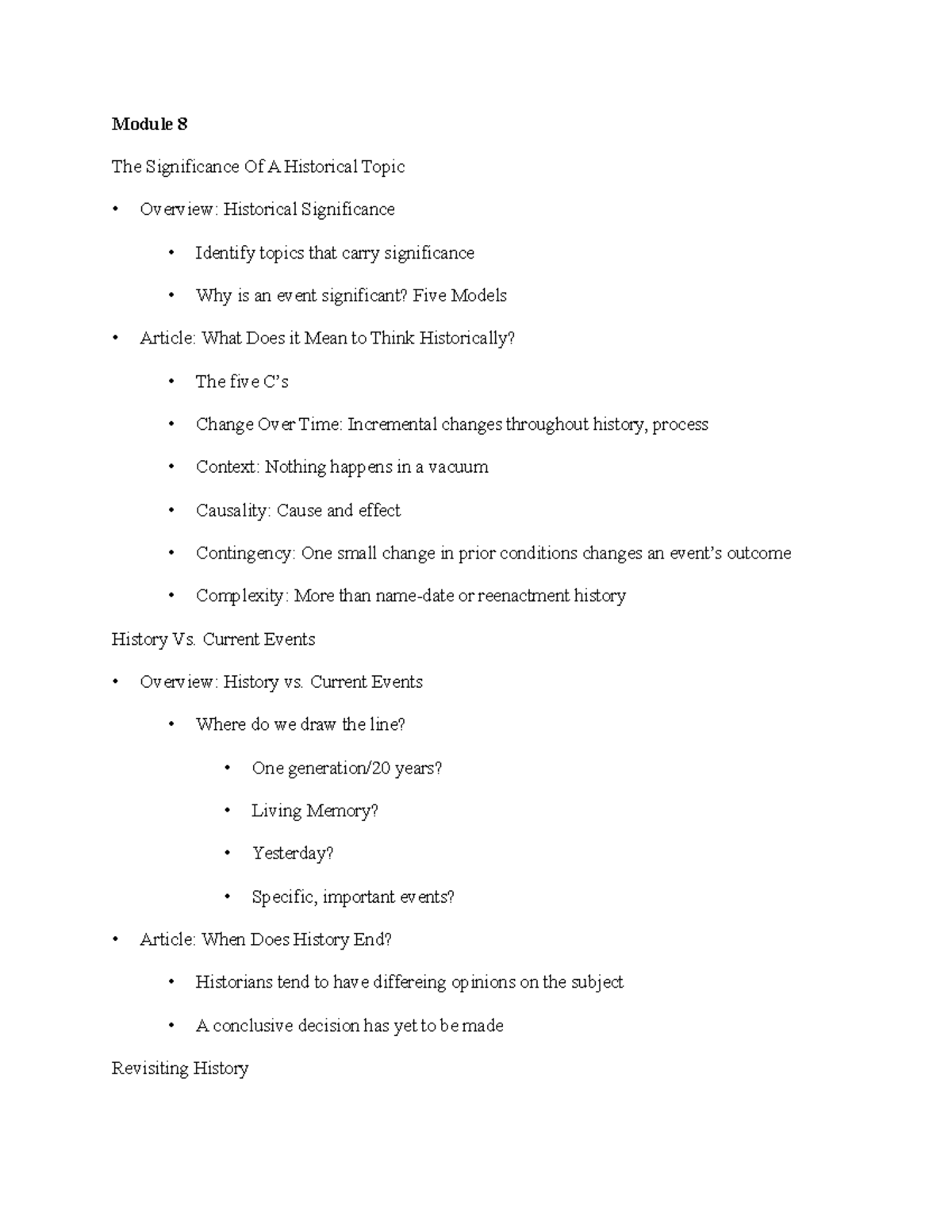HIS 100 8 - Lecture notes module 8 - Module 8 The Significance Of A ...