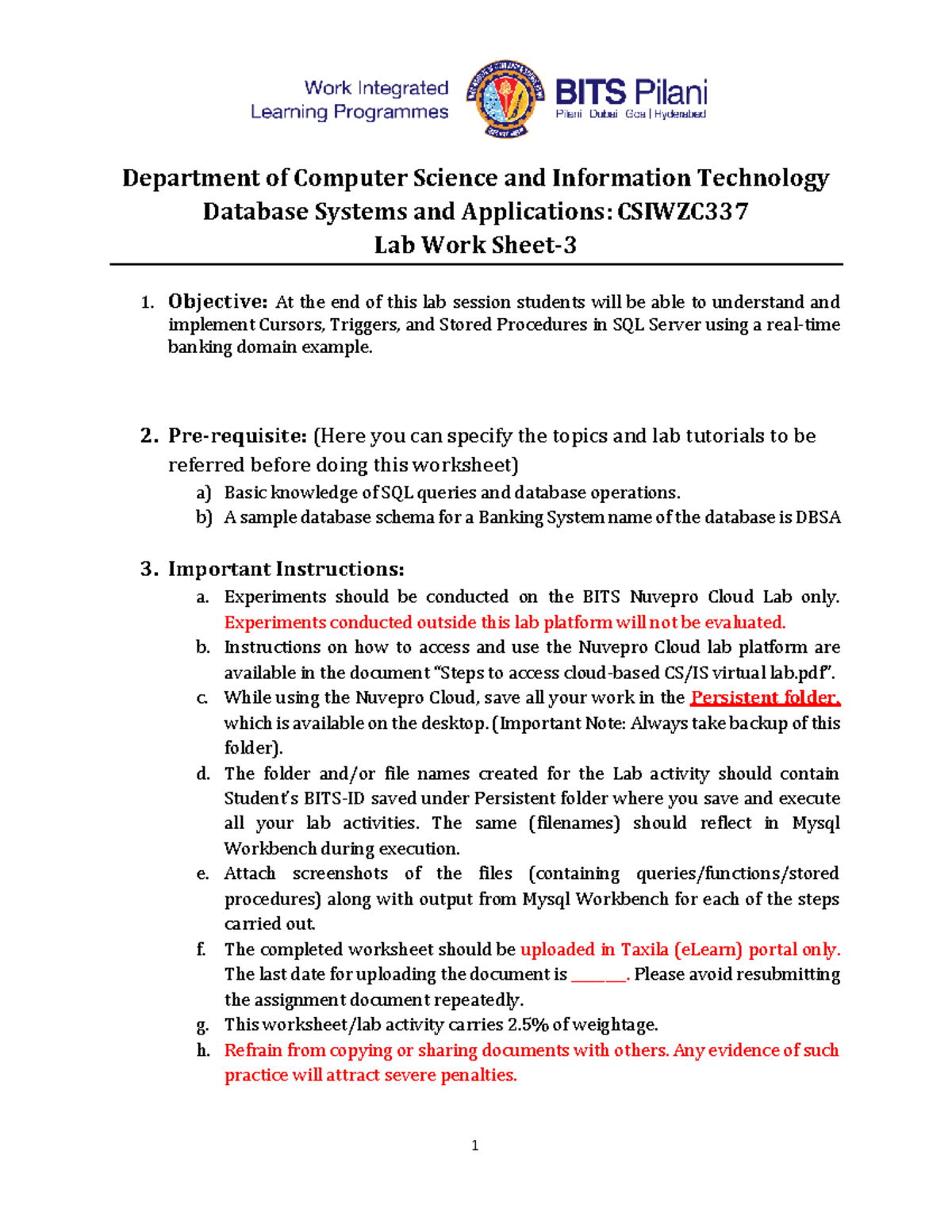CSIWZC - Lab Activity 3: Implementing SQL Cursors, Triggers & Procedures - Studocu