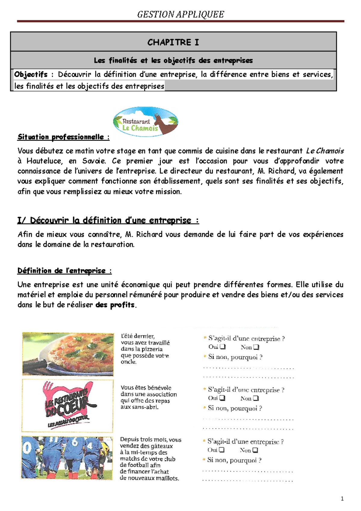 Chapitre I : Finalités et Objectifs des Entreprises (Cours économie ...