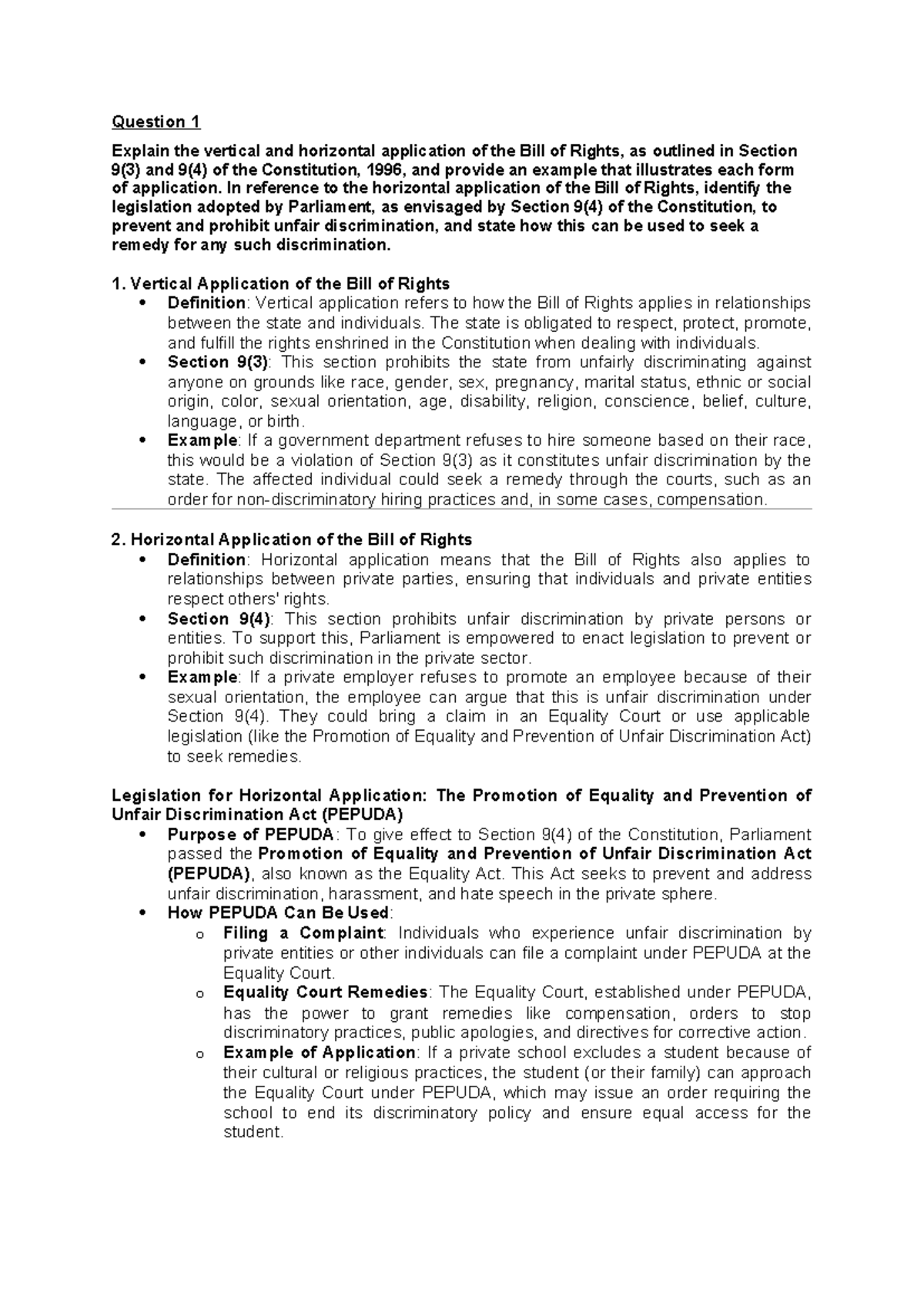 Human Rights Questions: Vertical & Horizontal Application of Bill of ...