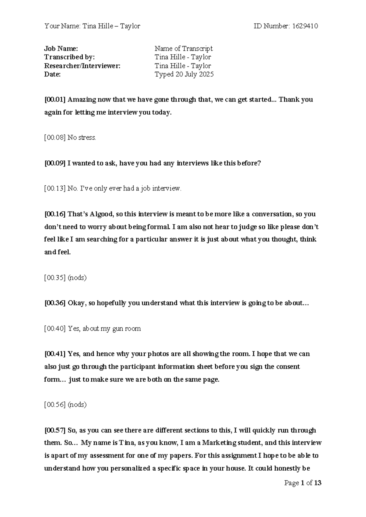 MRKTG102 - Interview Transcript on Personalizing Space - Studocu